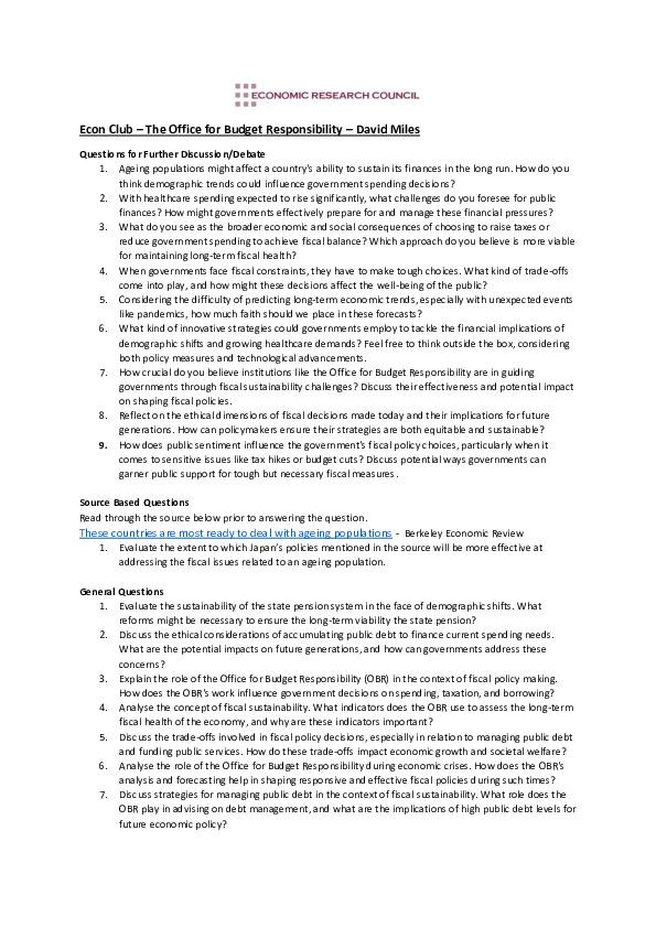 Econ Club – The Office for Budget Responsibility